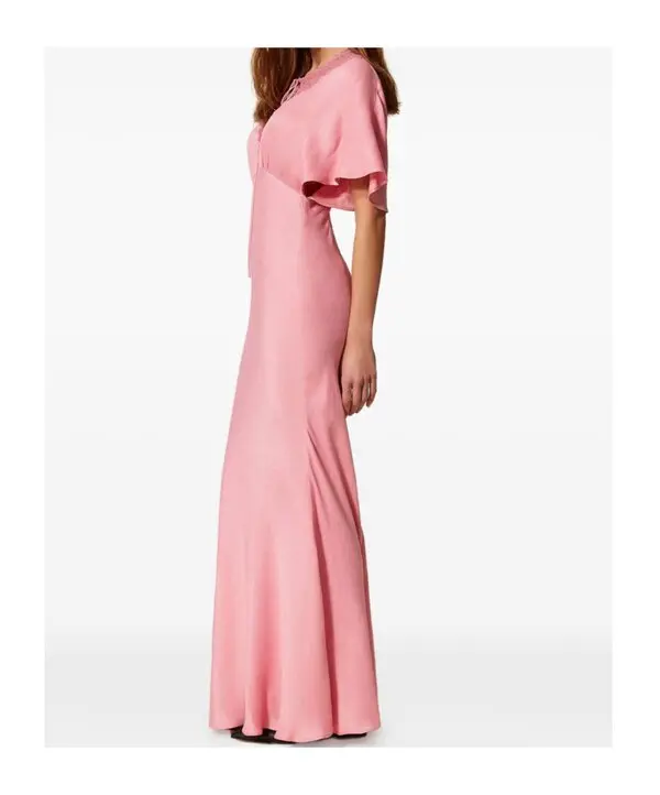 TWINSET Short Sleeve Maxi Dress With Embroidered Neckline