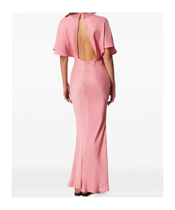 TWINSET Short Sleeve Maxi Dress With Embroidered Neckline
