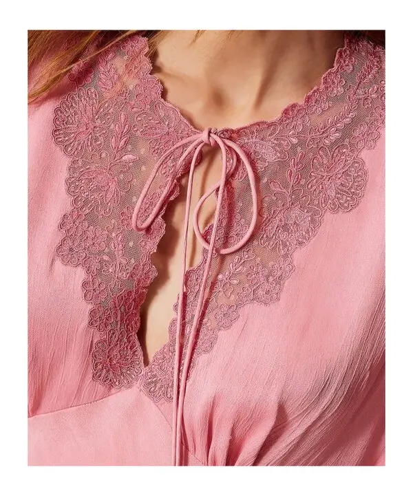 TWINSET Short Sleeve Maxi Dress With Embroidered Neckline