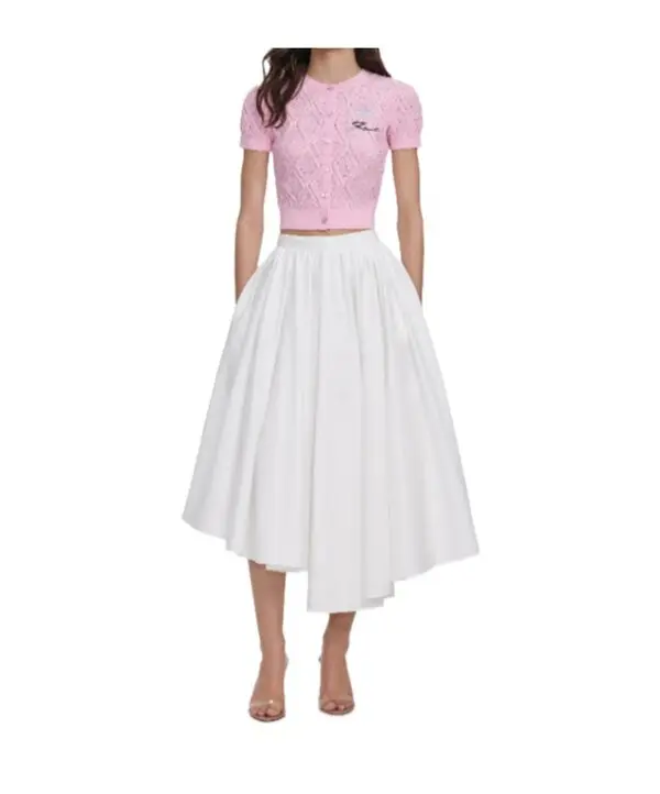 SELF-PORTRAIT Pointelle Knit Cropped Top With Floral Embroidery
