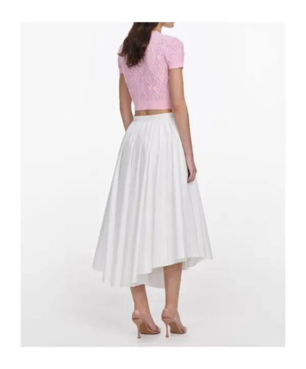 SELF-PORTRAIT Pointelle Knit Cropped Top With Floral Embroidery