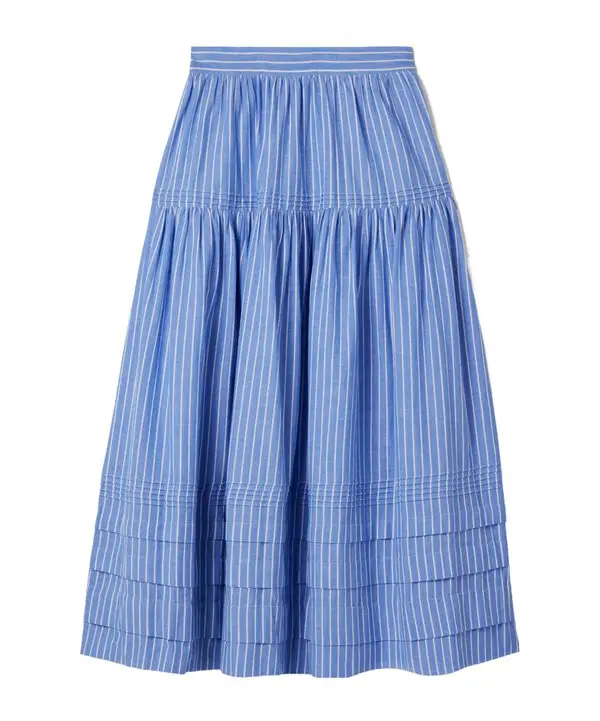 DÔEN Sebastiane Striped Midi Skirt - Blue