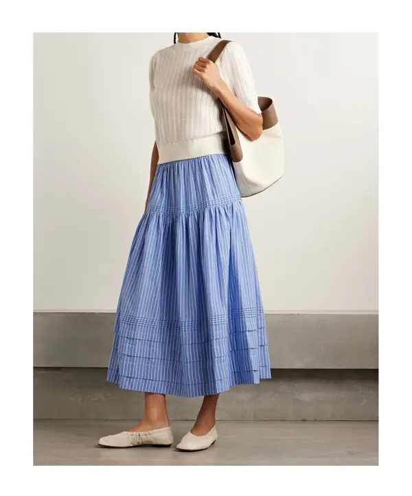 DÔEN Sebastiane Striped Midi Skirt