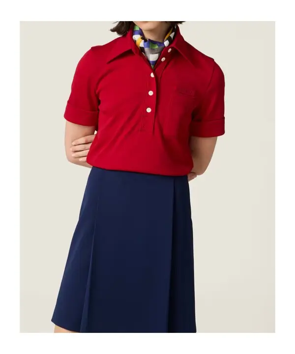 Miu Miu Short-sleeved Polo Shirt With Embroidered Logo - Ruby Red