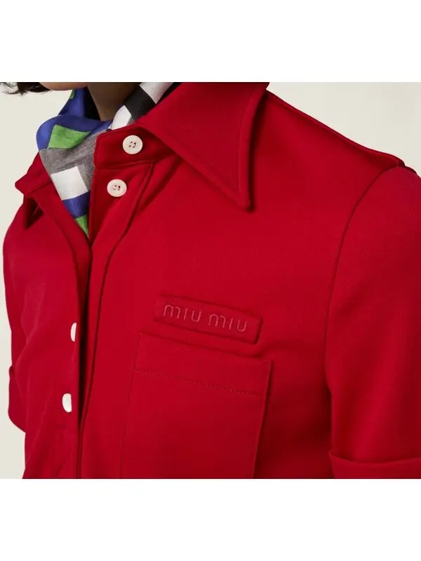 Miu Miu Short-sleeved Polo Shirt With Embroidered Logo - Ruby Red