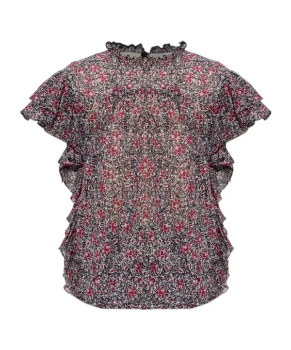 Isabel Marant Étoile Printed Ruffled Short Sleeve Shirt
