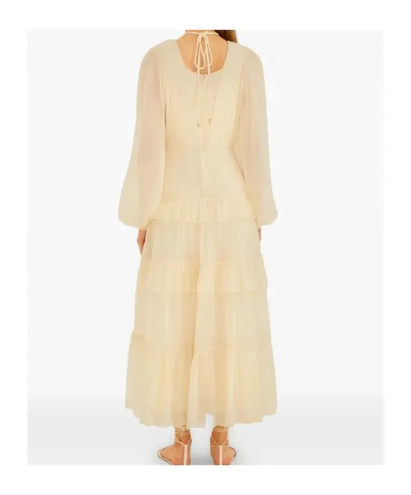 Farm Rio Ruffled Maxi Dress With V-neck And Long Sleeves