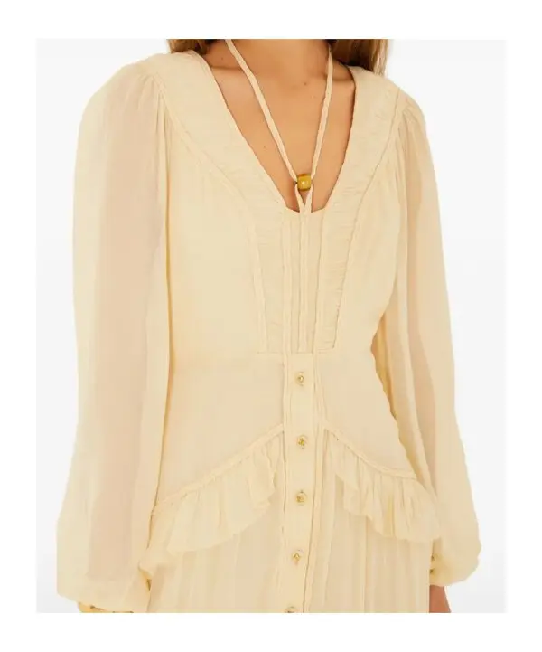 Farm Rio Ruffled Maxi Dress With V-neck And Long Sleeves