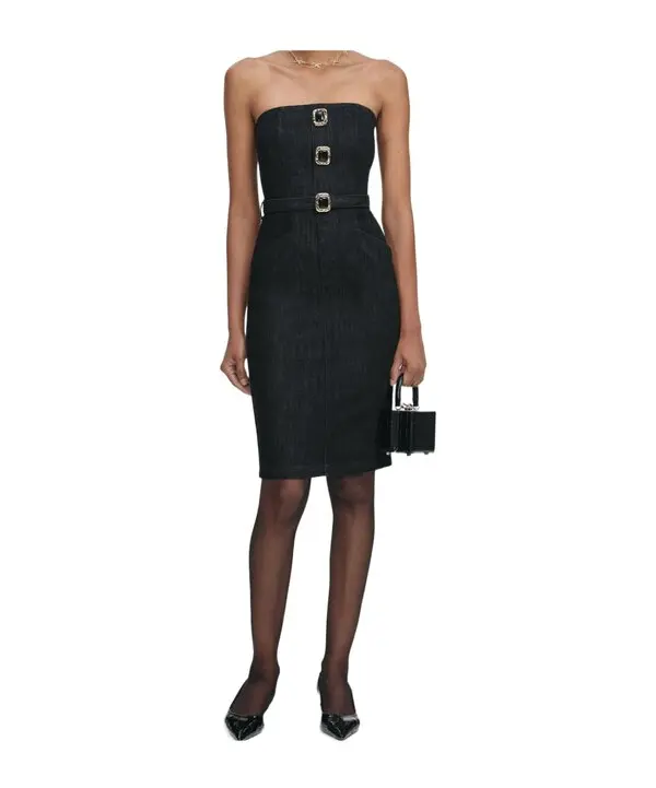 SELF-PORTRAIT Strapless Midi Dress With Buckle Detail