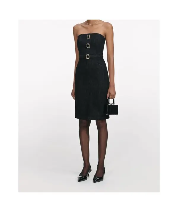 SELF-PORTRAIT Strapless Midi Dress With Buckle Detail