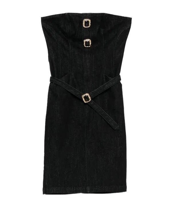 SELF-PORTRAIT Strapless Midi Dress With Buckle Detail - Black