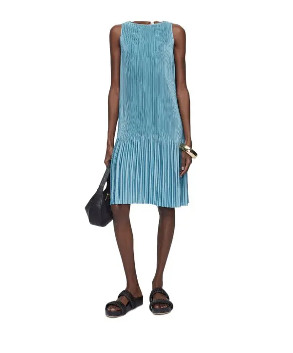 JOSEPH Rida Pleated Satin Dress - Chambray