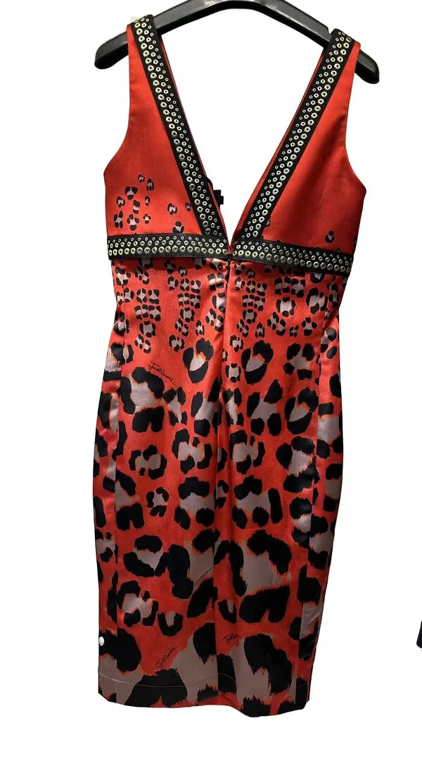 Just Cavalli V-neck Sleeveless Leopard Print Dress