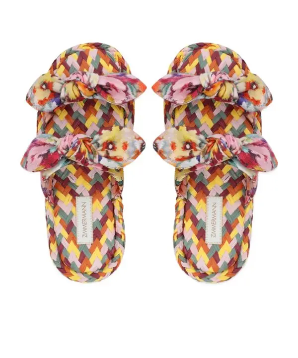 Zimmermann Printed Bow Flat Slippers - Nude