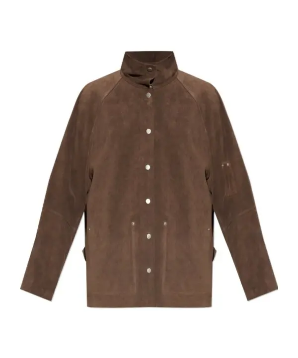 Studio Nicholson Long-sleeved Leather Jacket With Metal Snaps - Brown
