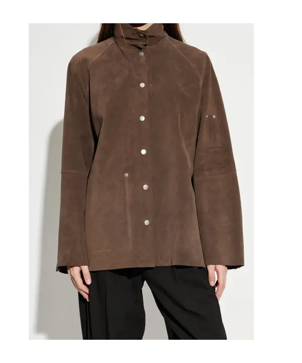 Studio Nicholson Long-sleeved Leather Jacket With Metal Snaps - Brown