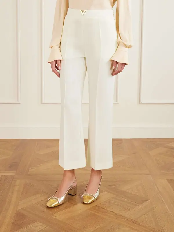 Valentino Garavani Pleated Wide Leg Trousers With V-logo Detail