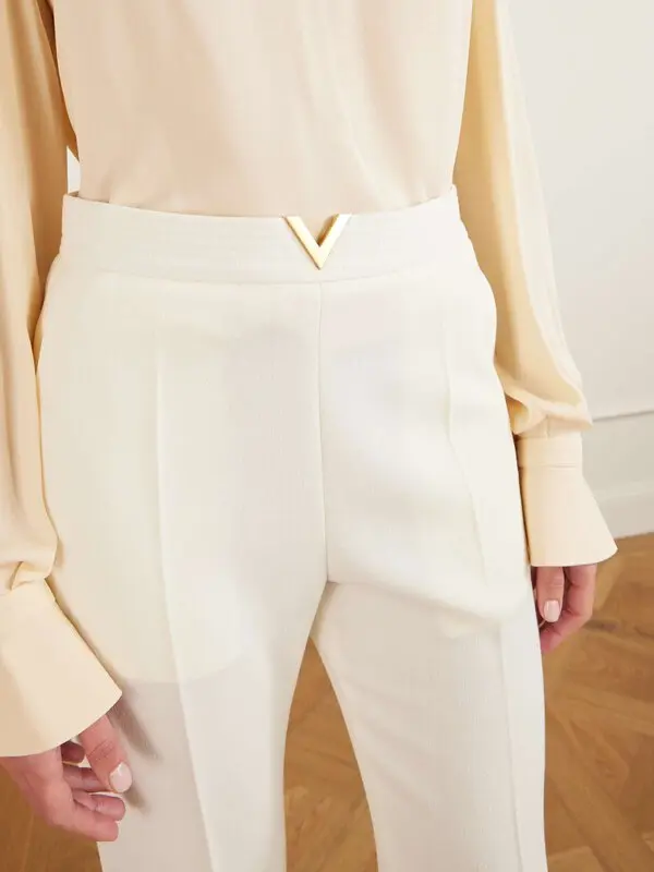 Valentino Garavani Pleated Wide Leg Trousers With V-logo Detail