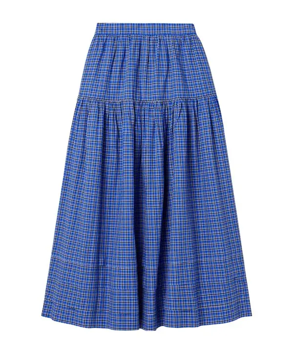 DÔEN Sebastiane Plaid Tiered Maxi Skirt - Blue