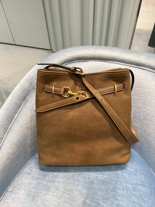 Miu Miu Aventure Nappa Leather Bucket Bag - Green