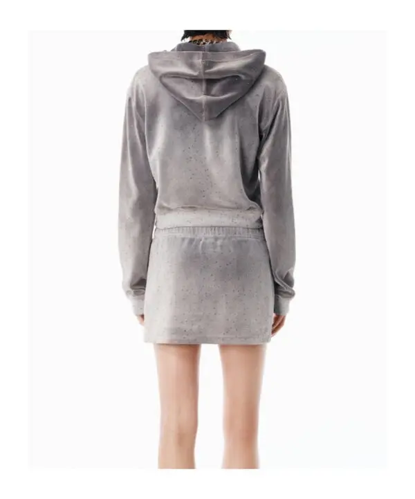 Alexander Wang Embellished Velour Zip-up Hoodie - Gray