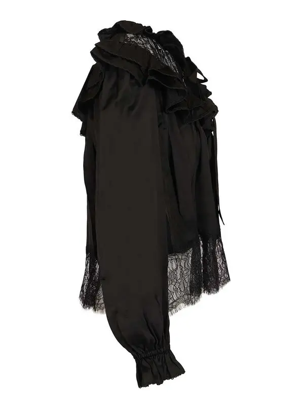 SELF-PORTRAIT Ruffled Lace Blouse - Black