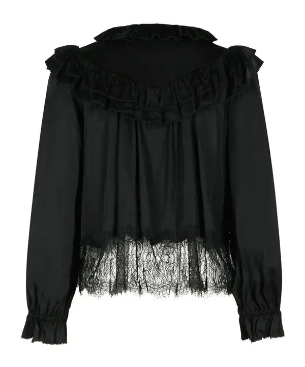 SELF-PORTRAIT Ruffled Lace Blouse - Black