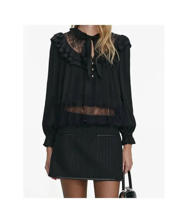SELF-PORTRAIT Ruffled Lace Blouse - Black