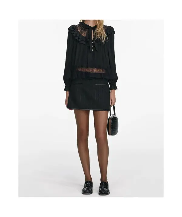 SELF-PORTRAIT Ruffled Lace Blouse - Black