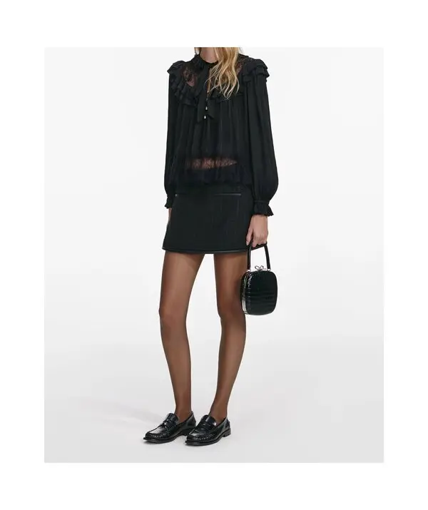 SELF-PORTRAIT Ruffled Lace Blouse - Black
