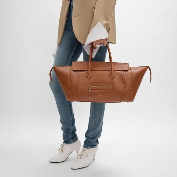 Celine Luggage In Supple Shiny Lambskin - Brown