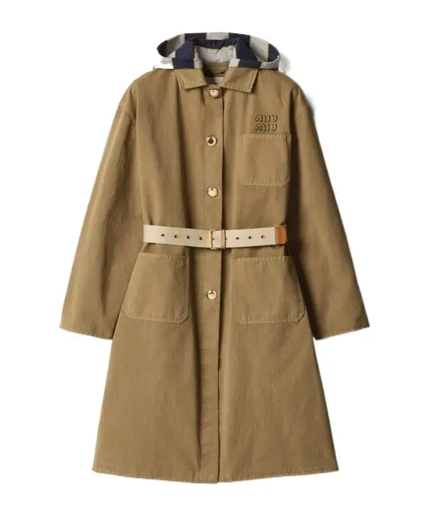 Miu Miu Gabardine Single-breasted Coat With Detachable Belt - Khaki