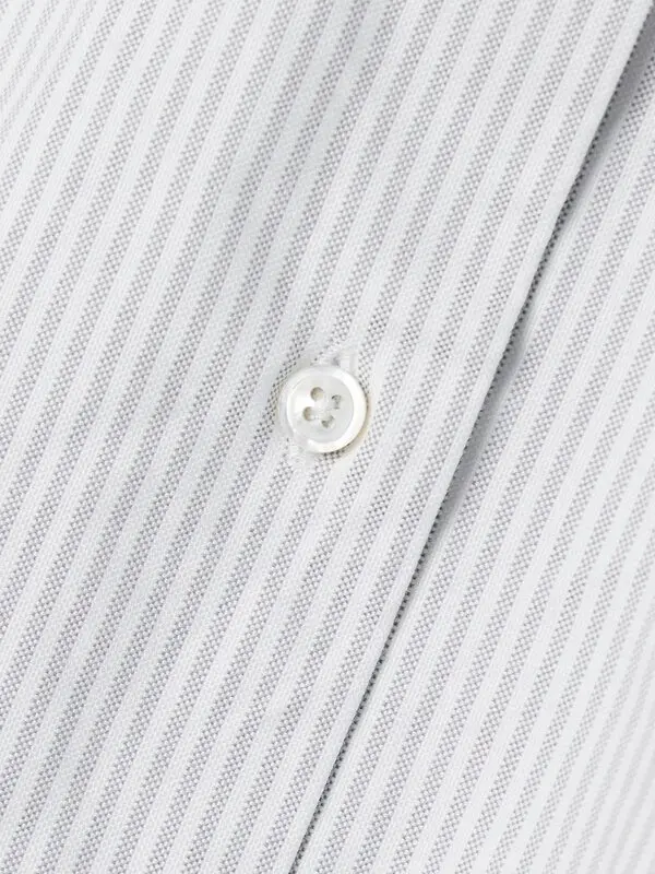 Thom Browne Cropped Striped Cotton Oxford Shirt With Poplin Bow Detail