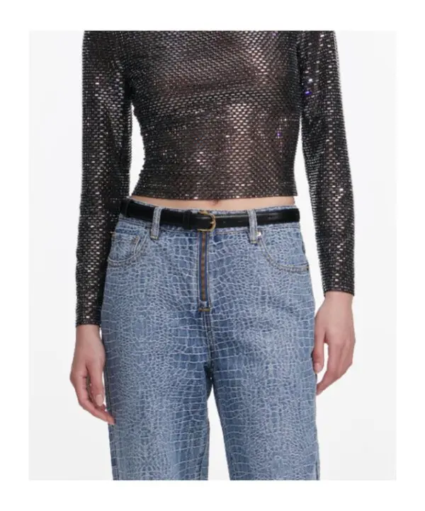 SELF-PORTRAIT Crocodile-effect High Waist Straight Leg Jeans