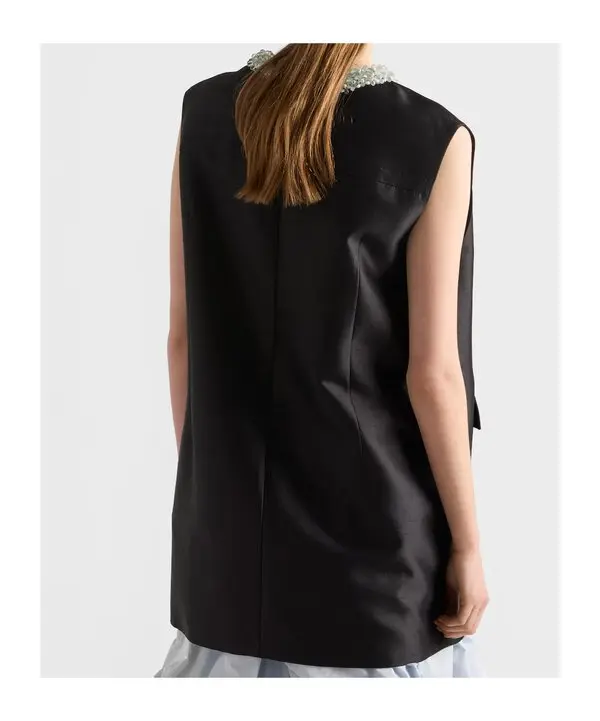 Prada Embroidered Double Shantung Dress - Black