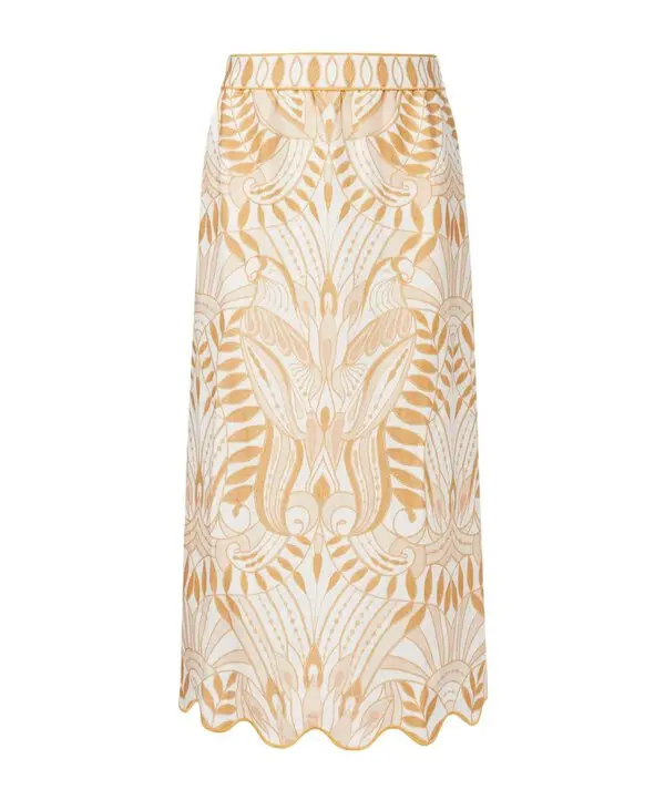 Farm Rio Printed Linen Midi Skirt - Nude