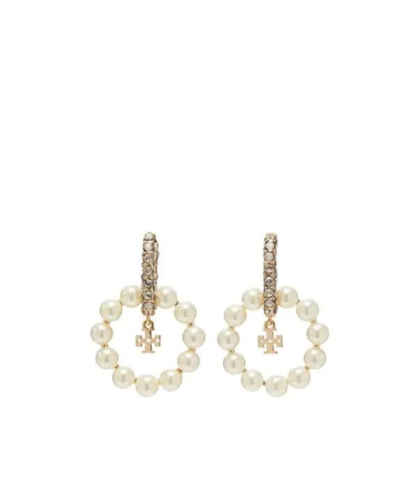 Tory Burch Moondance Embellished Hoop Earrings With Pearls And Crystals - Pearl