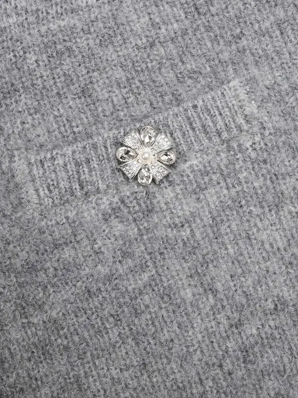 SELF-PORTRAIT Embellished Knitted Mini Skirt - Grey