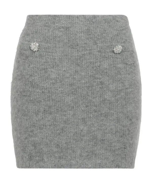 SELF-PORTRAIT Embellished Knitted Mini Skirt - Grey