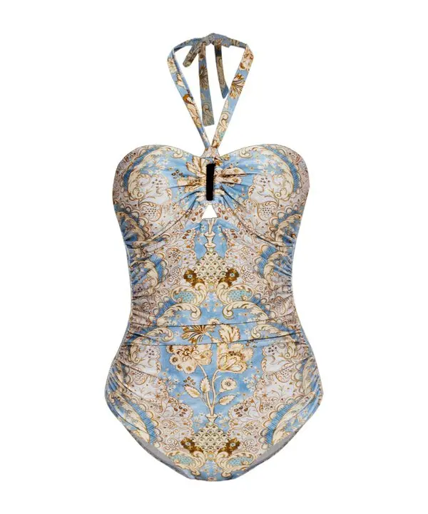 Zimmermann Daylight Paisley-print Halterneck One-piece Swimsuit - Blue