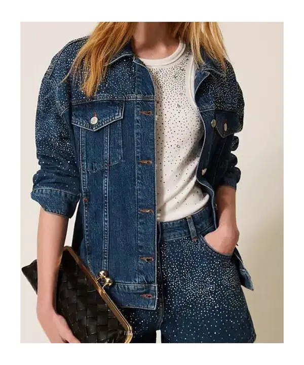 TWINSET Rhinestone Embellished Denim Jacket