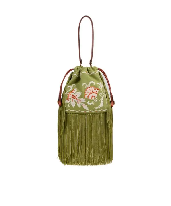 Etro Kalispera Fringed Bucket Bag - Green