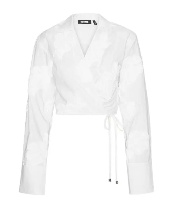 ROTATE BY BIRGER CHRISTENSEN V-neck Wrap Shirt With Lace-up Detail - No