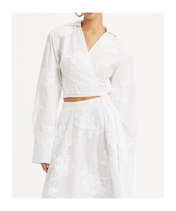 ROTATE BY BIRGER CHRISTENSEN V-neck Wrap Shirt With Lace-up Detail - No