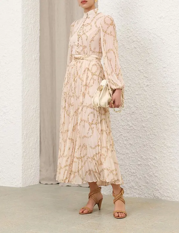 Zimmermann Chain-print Pleated Midi Skirt - Cream