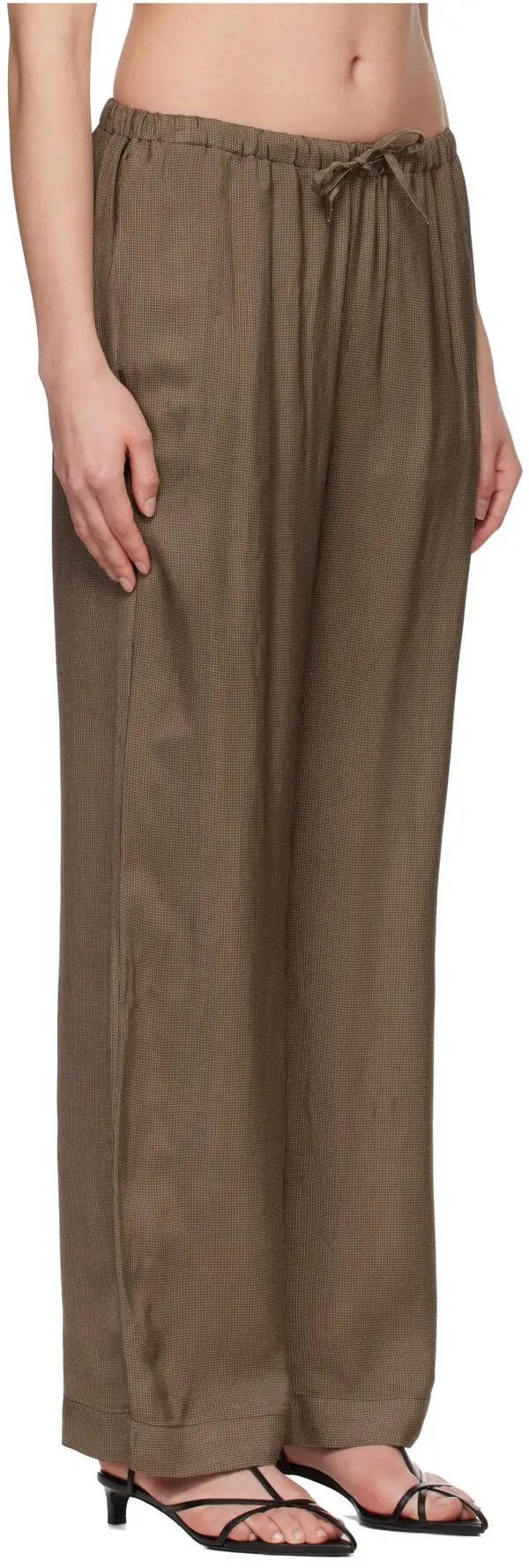 RÓHE Mini-check Drawstring Wide-leg Trousers - Brown Grid