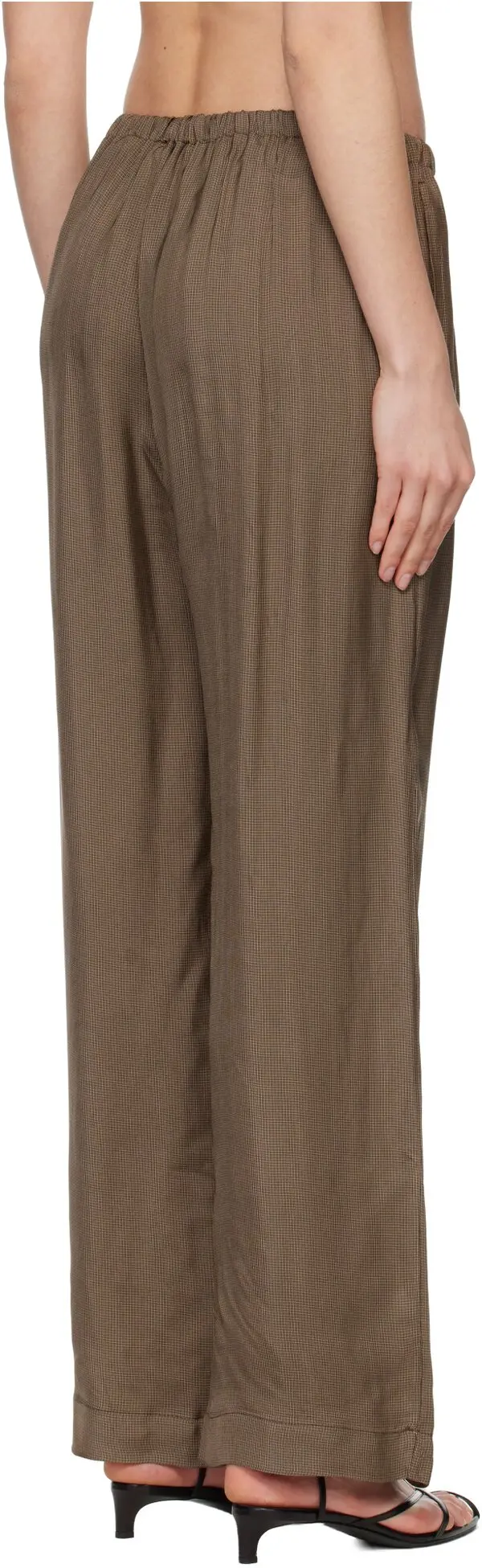 RÓHE Mini-check Drawstring Wide-leg Trousers - Brown Grid