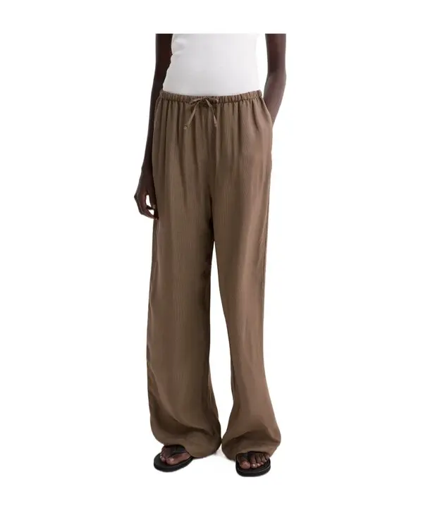 RÓHE Mini-check Drawstring Wide-leg Trousers - Brown Grid