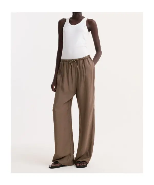 RÓHE Mini-check Drawstring Wide-leg Trousers - Brown Grid