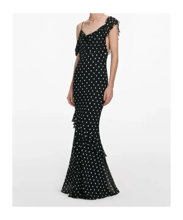 SELF-PORTRAIT Polka Dot Georgette Maxi Dress